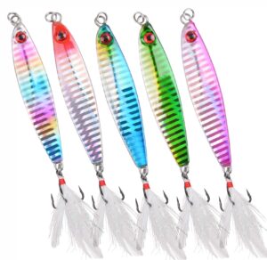 saltwater fishing jigs 5pcs metal jig spoon lure vertical flat sinking jigging lures for striper snapper bluefish surf fishing