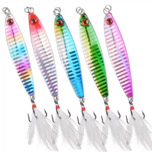 Saltwater Fishing Jigs 5pcs Metal Jig Spoon Lure Vertical Flat Sinking Jigging Lures for Striper Snapper Bluefish Surf Fishing