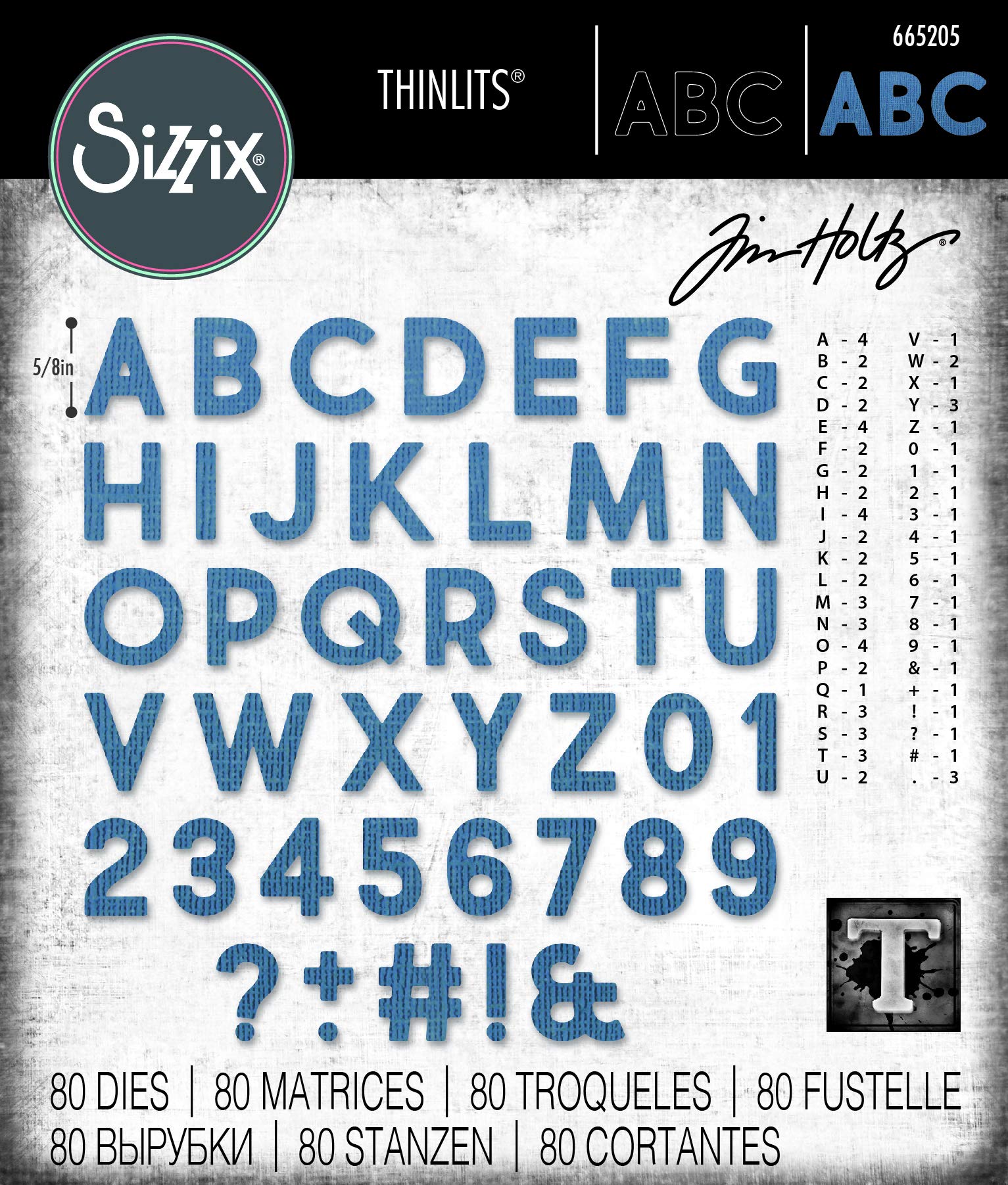 Sizzix Thinlits Die 665205 Alphanumeric Bold by Tim Holtz 80 Pack