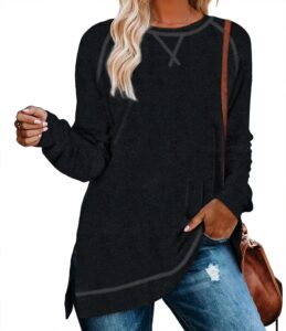 aokosor black sweatshirts for women 2024 casual fall clothes long sleeve tops oversized xl