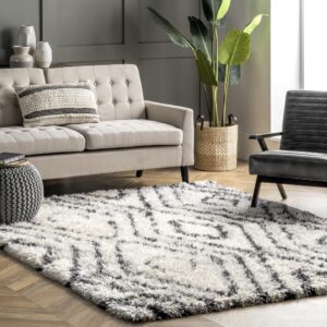 nuloom bristowe diamond cozy soft & fluffy shag area rug, 4x6, beige