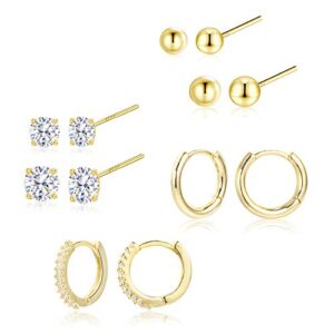 6 pairs 14k gold plated hoop studs earrings set hypoallergenic small huggie hoop earrings cartilage stud earring set for women sensitive ears