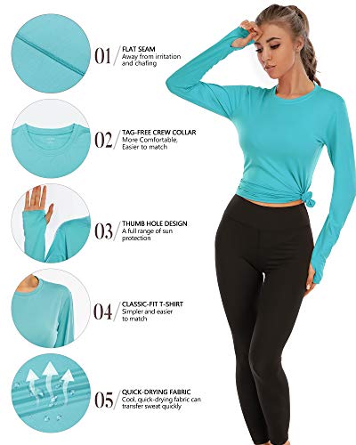 Womens Long Sleeve UV Sun Protection Shirts Thumbhole Athletic Running Workout Tee Tops UPF 50+