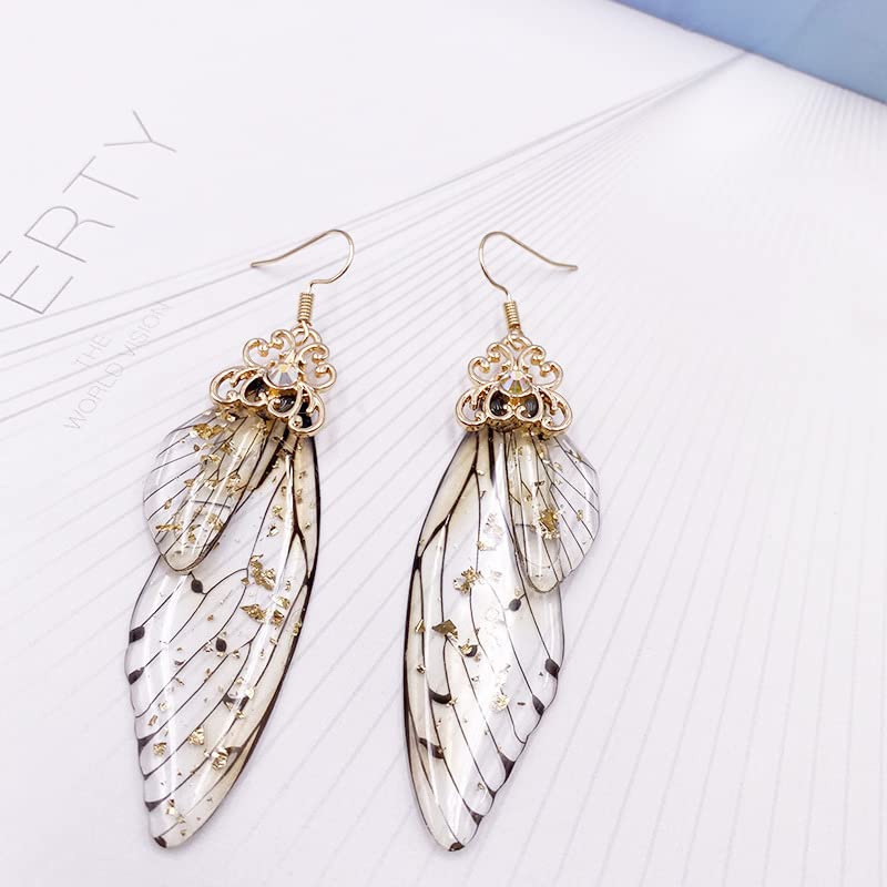 Unique Colorful Butterfly Dangle Earrings for Women Multicolored Simulation Butterfly Wing Hook Earrings Fashion Insect Drop Earrings for Summer Wedding Birthday Party Gift - white