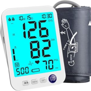 Blood Pressure Monitor Upper Arm Large LED Backlit Screen 1000 Sets Memory Automatic Digital BP Machine Adjustable BP Cuff