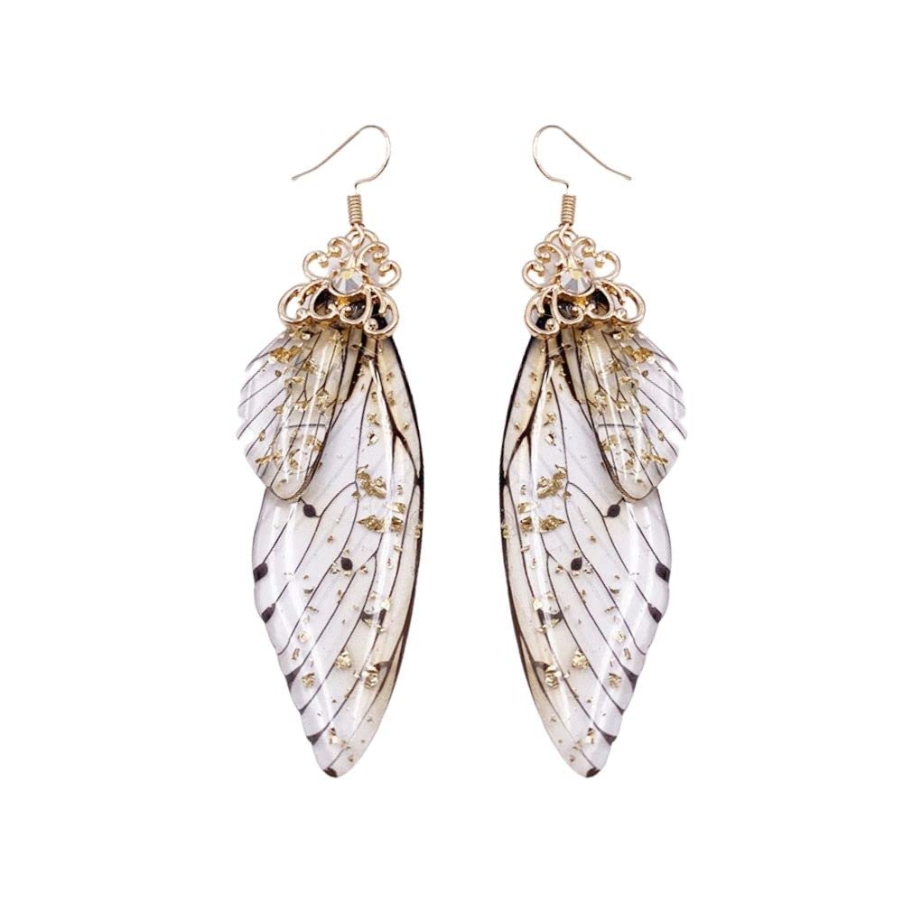 Unique Colorful Butterfly Dangle Earrings for Women Multicolored Simulation Butterfly Wing Hook Earrings Fashion Insect Drop Earrings for Summer Wedding Birthday Party Gift - white