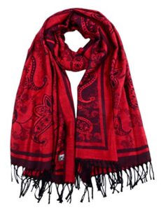 iristide women's pashmina shawl paisley pattern scarf tassels wrap colorful ethnic (2005-red &black)