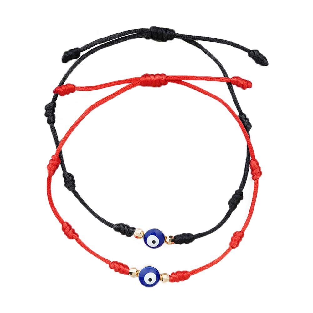 Binami 2 Pcs Evil Eye 7 Knot Lucky Bracelets Adjustable String Matching Friendship Gift for Women Men