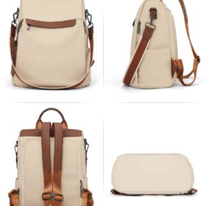 Telena Backpack Purse for Women, PU Leather Anti Theft Travel Backpack Purse Shoulder Bags with Tassel Contrast Creamy White