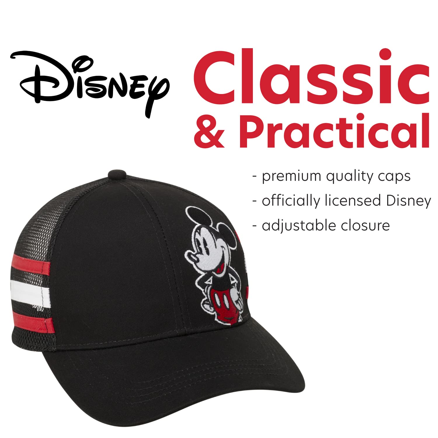 Disney Men’s Mickey Mouse Hat – Snap-Back Baseball Cap, Dad Hat, Size One Size, Mickey Stripes