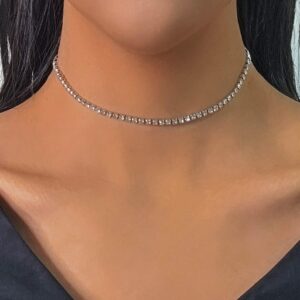 avanlin rhinestone choker necklaces silver plated 1 layer necklace chain jewelry for women