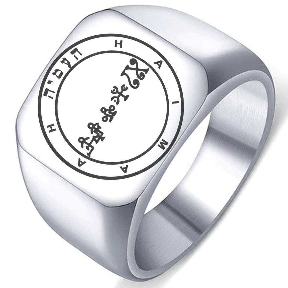 Dacai Engraved 72 Angels Symbol Haamiah Magick Power Silver Stainless Steel Men's Womens Sigil Protect Ring