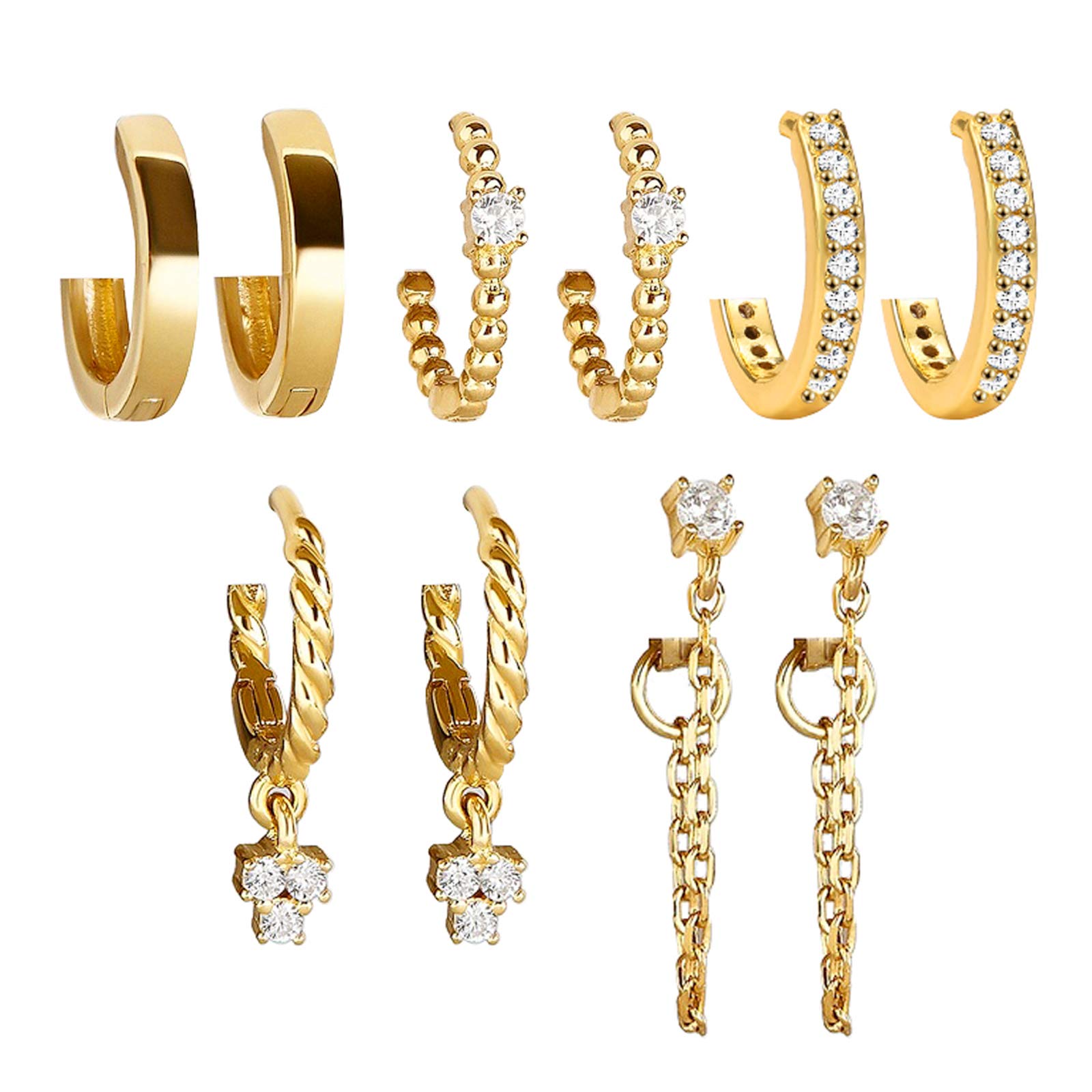 ÌF ME 5 Pairs Gold Silver Huggies Hoop Earrings Set for Women, Small Dangle Chain Hoop Earrings Jewelry