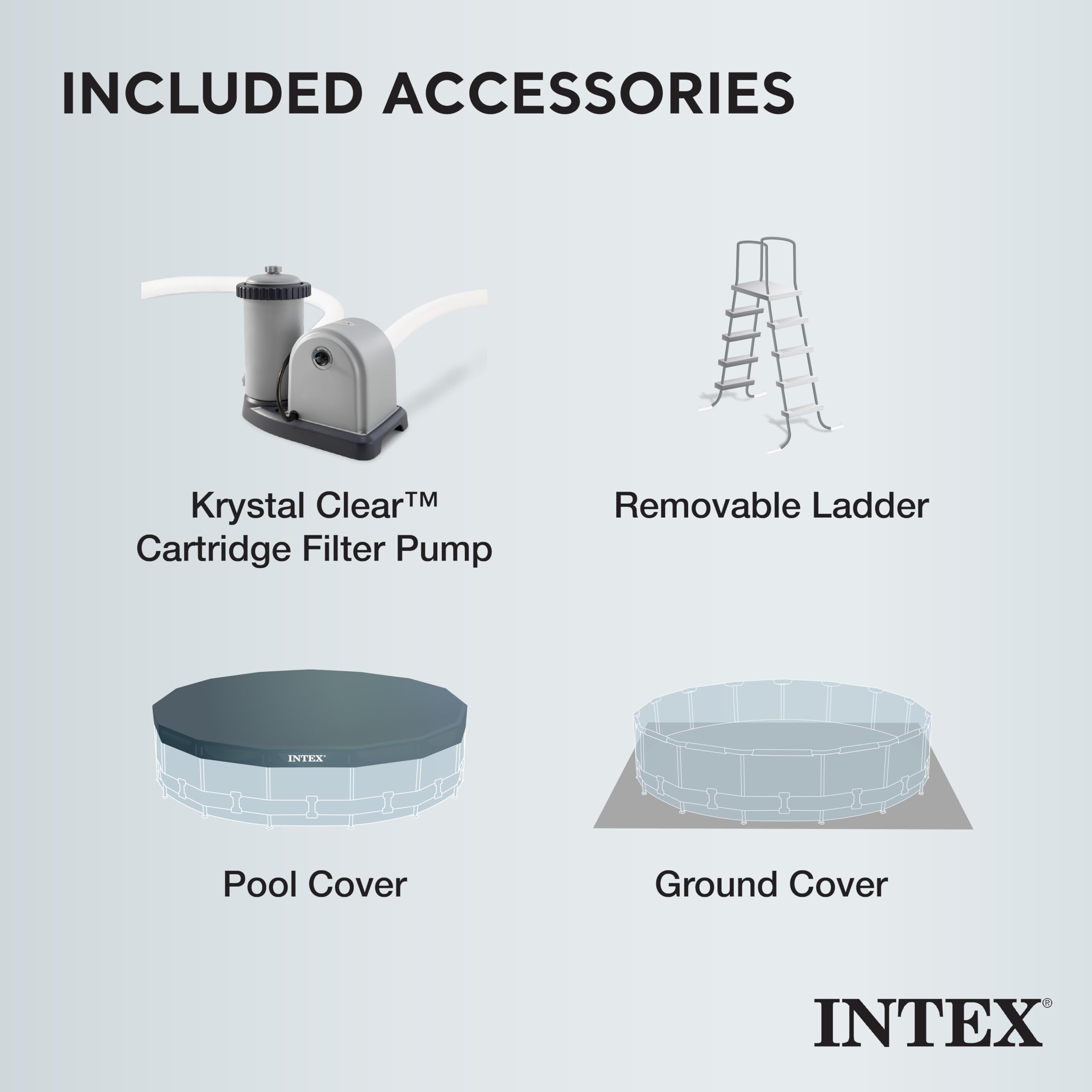 Intex 26729EH 16 Foot by 48 Inch Clearview Prism Frame Above Ground Swimming Pool with Filter Pump, Easy Set Up and fits up to 6 People