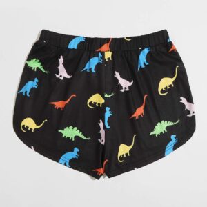 Floerns Women's Cute Dinosaur Print Elastic Drawstring Running Shorts Black S