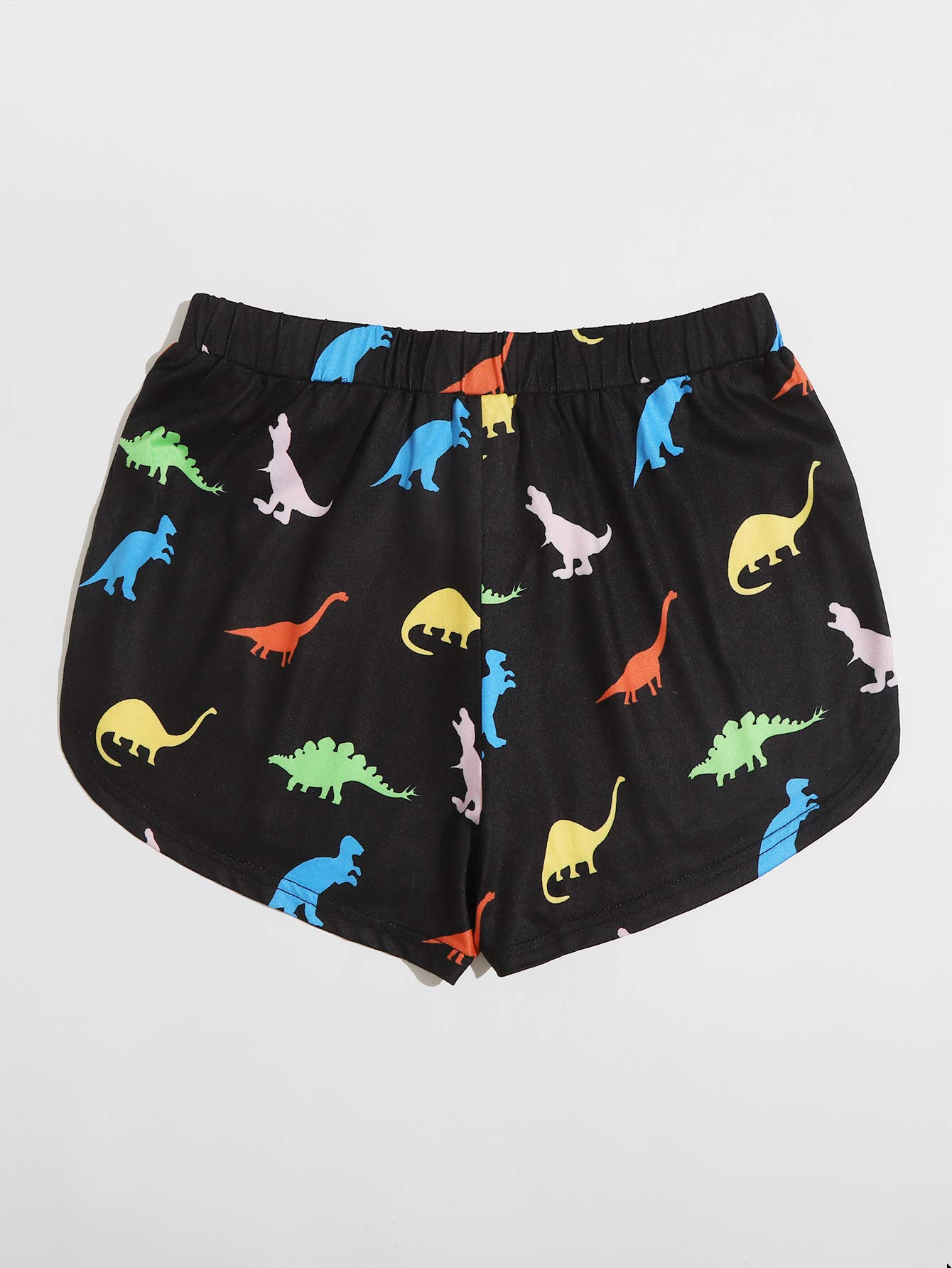 Floerns Women's Cute Dinosaur Print Elastic Drawstring Running Shorts Black S