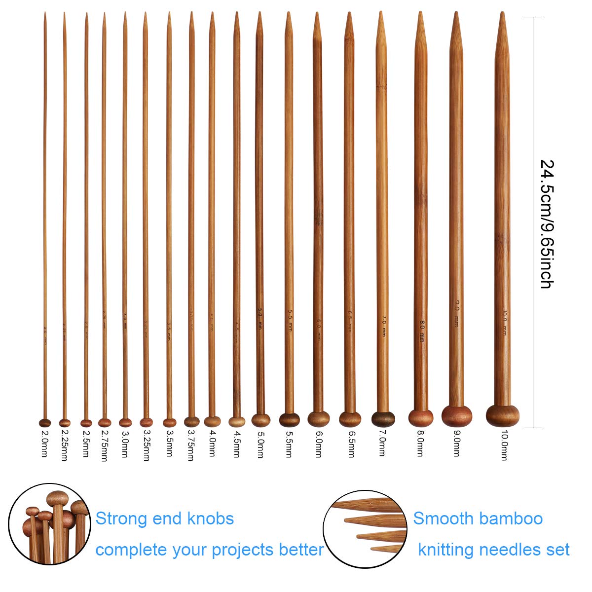 KOKNIT Bamboo Knitting Needles Set 2mm - 10mm,5 Crochet Hooks with Ergonomic Soft Grip,12 PCS Smooth Lace Crochet Hooks,Knitting Supplies Crochet Tools and Accessories