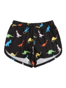 floerns women's cute dinosaur print elastic drawstring running shorts black s