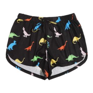 Floerns Women's Cute Dinosaur Print Elastic Drawstring Running Shorts Black S