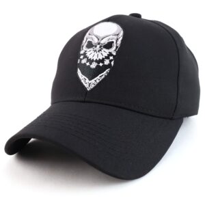 trendy apparel shop skull bandana embroidered structured baseball cap - black