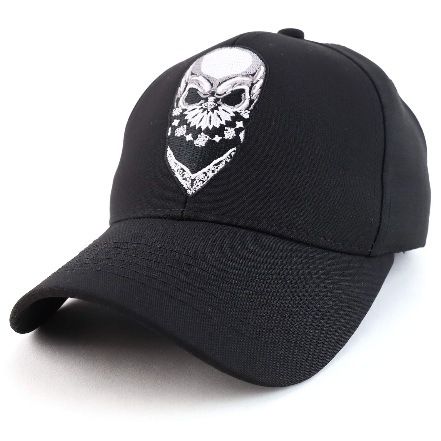 Trendy Apparel Shop Skull Bandana Embroidered Structured Baseball Cap - Black