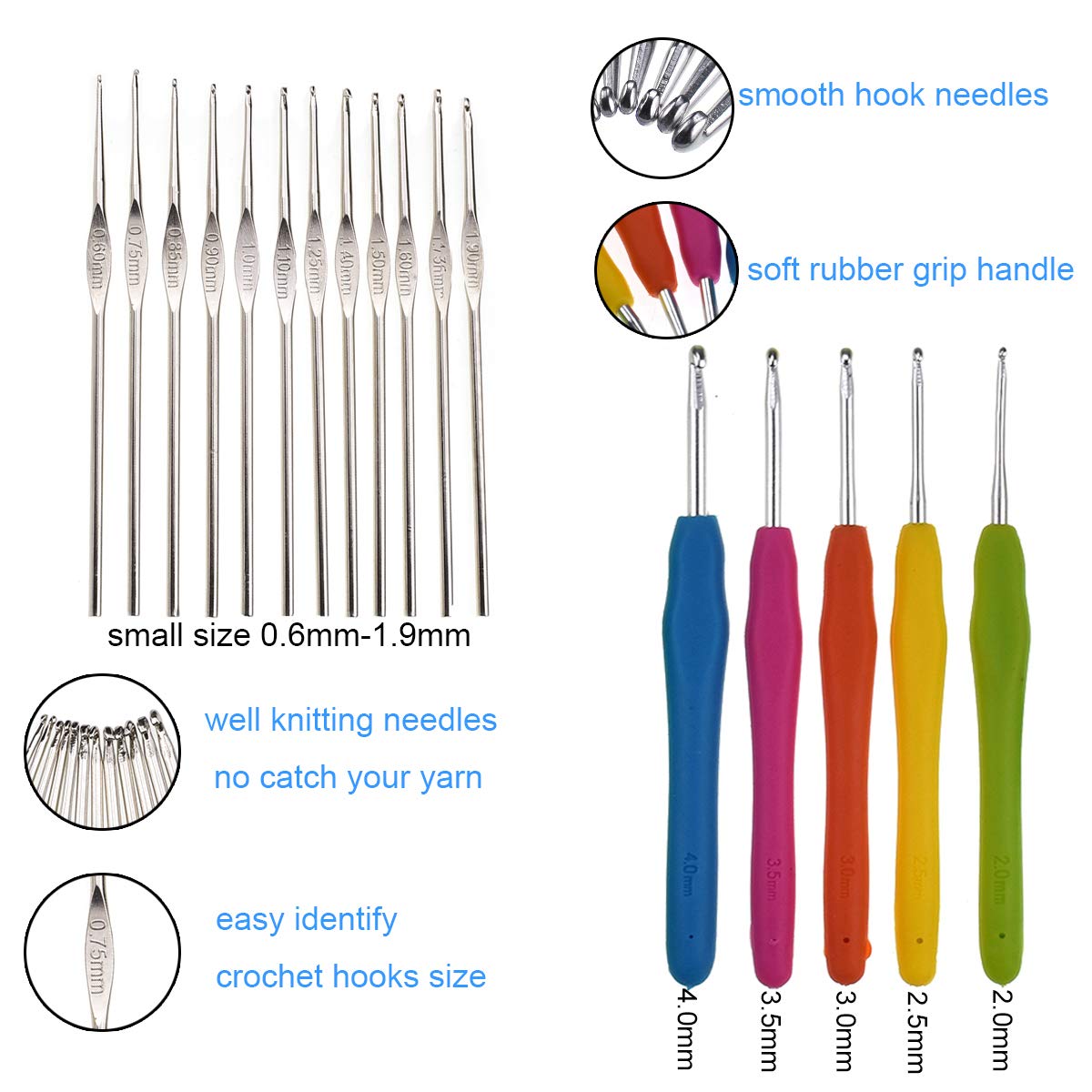 KOKNIT Bamboo Knitting Needles Set 2mm - 10mm,5 Crochet Hooks with Ergonomic Soft Grip,12 PCS Smooth Lace Crochet Hooks,Knitting Supplies Crochet Tools and Accessories