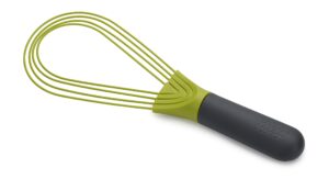 joseph joseph twist whisk 2-in-1 collapsible balloon and flat whisk silicone coated steel wire, gray/green