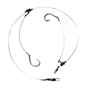 stellar double drop drum leaders (blue), saltwater fishing rig, circle hooks 100 lb. mono (5/0 hooks, 1 pack)