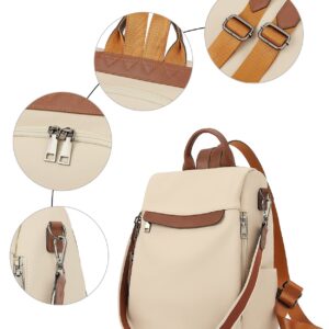 Telena Backpack Purse for Women, PU Leather Anti Theft Travel Backpack Purse Shoulder Bags with Tassel Contrast Creamy White