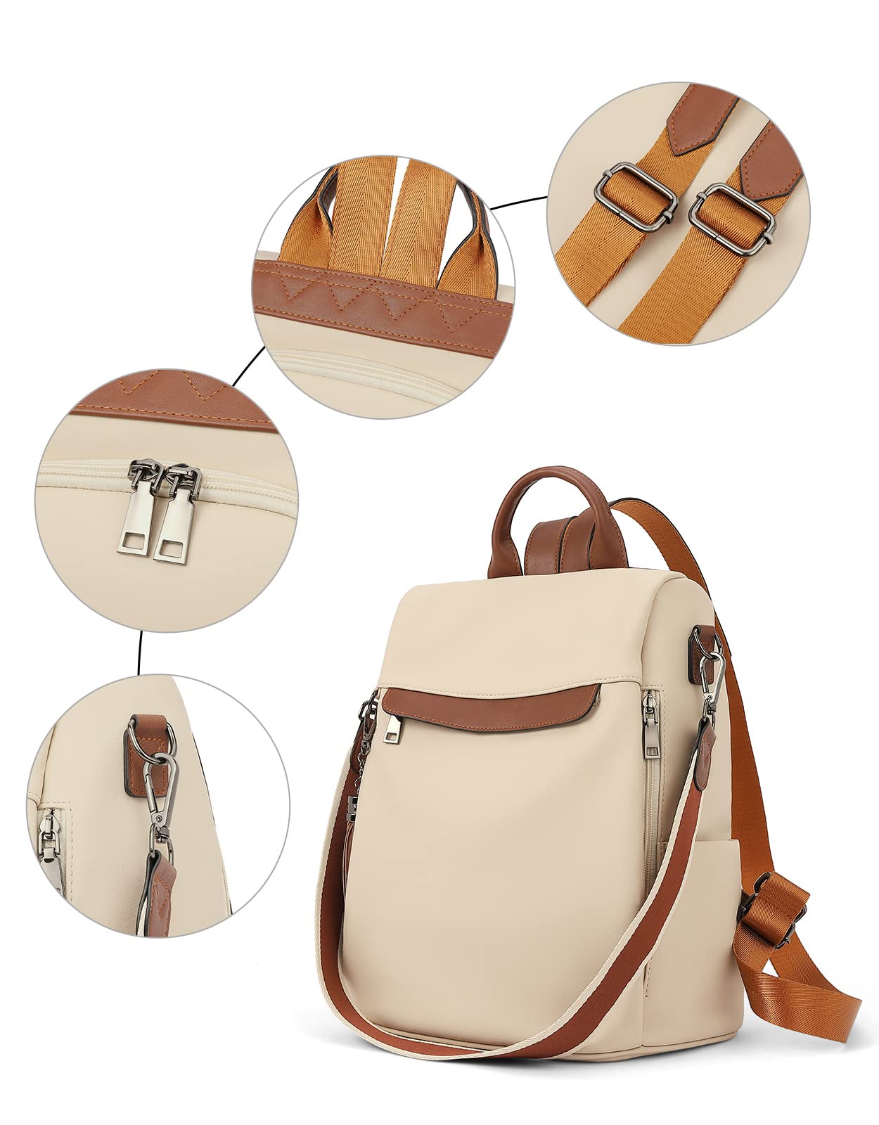 Telena Backpack Purse for Women, PU Leather Anti Theft Travel Backpack Purse Shoulder Bags with Tassel Contrast Creamy White