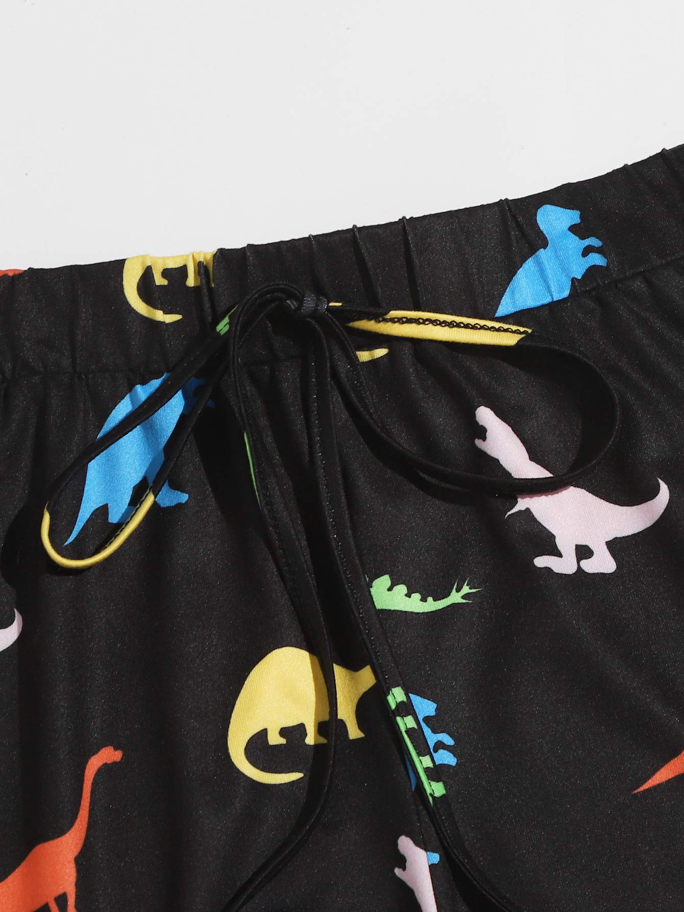 Floerns Women's Cute Dinosaur Print Elastic Drawstring Running Shorts Black S