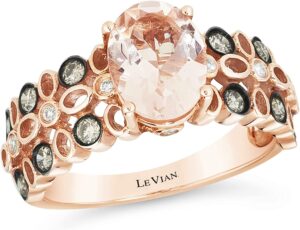 le vian 3/8 carat diamond and oval morganite engagement ring for women in 14k rose gold (fancy brown/h-i, si1-si2, cttw) promise anniversary ring size 7