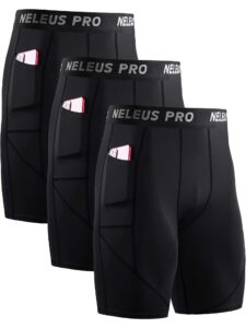 neleus men's compression shorts with pockets workout running tights,3 pack,6082,black/black/black,xl