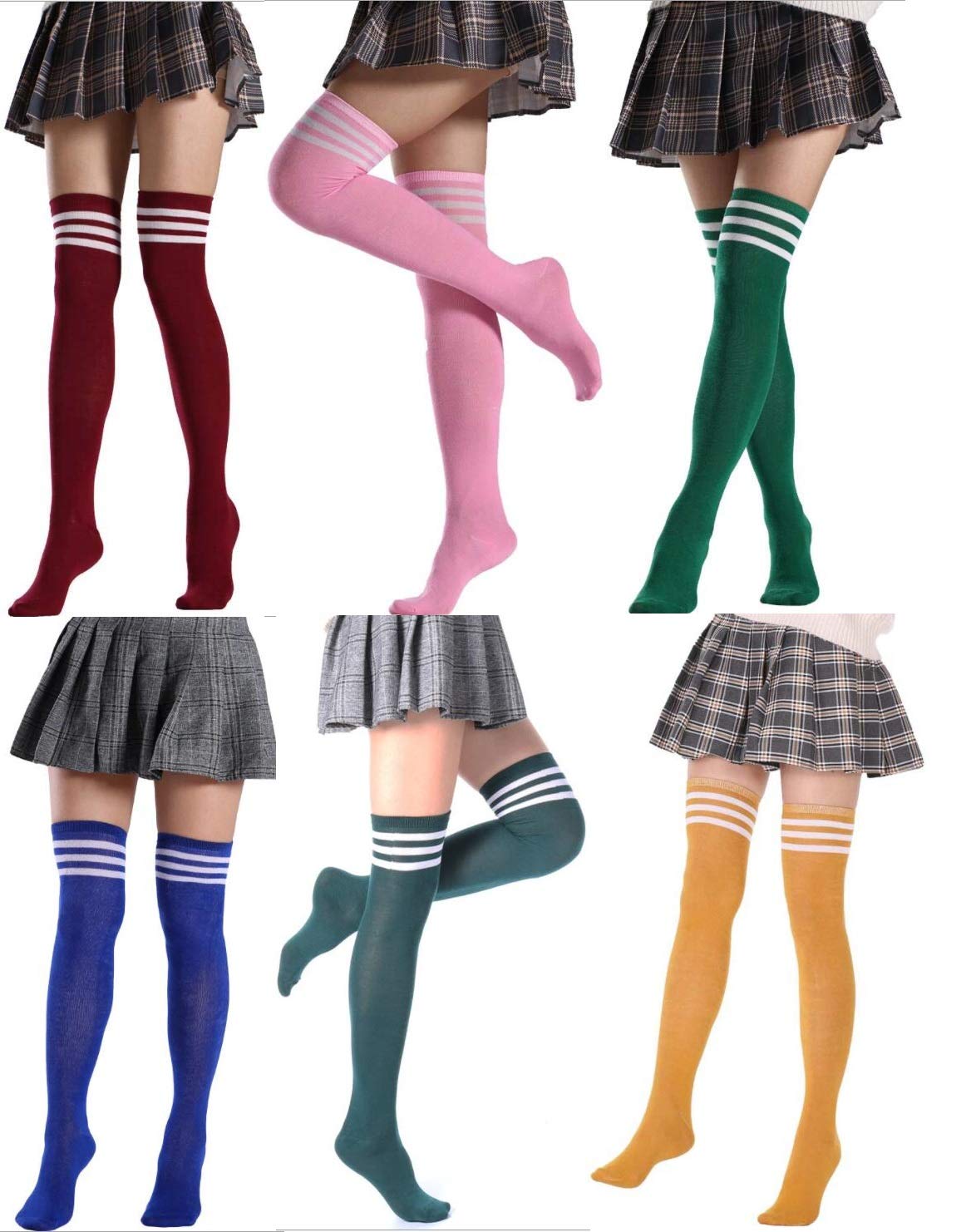 CISMARK Womens Thigh High Socks Over the Knee High Striped Stocking Boot Leg Warmer Long Socks for Daily Wear Cosplay