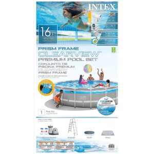 Intex 26729EH 16 Foot by 48 Inch Clearview Prism Frame Above Ground Swimming Pool with Filter Pump, Easy Set Up and fits up to 6 People