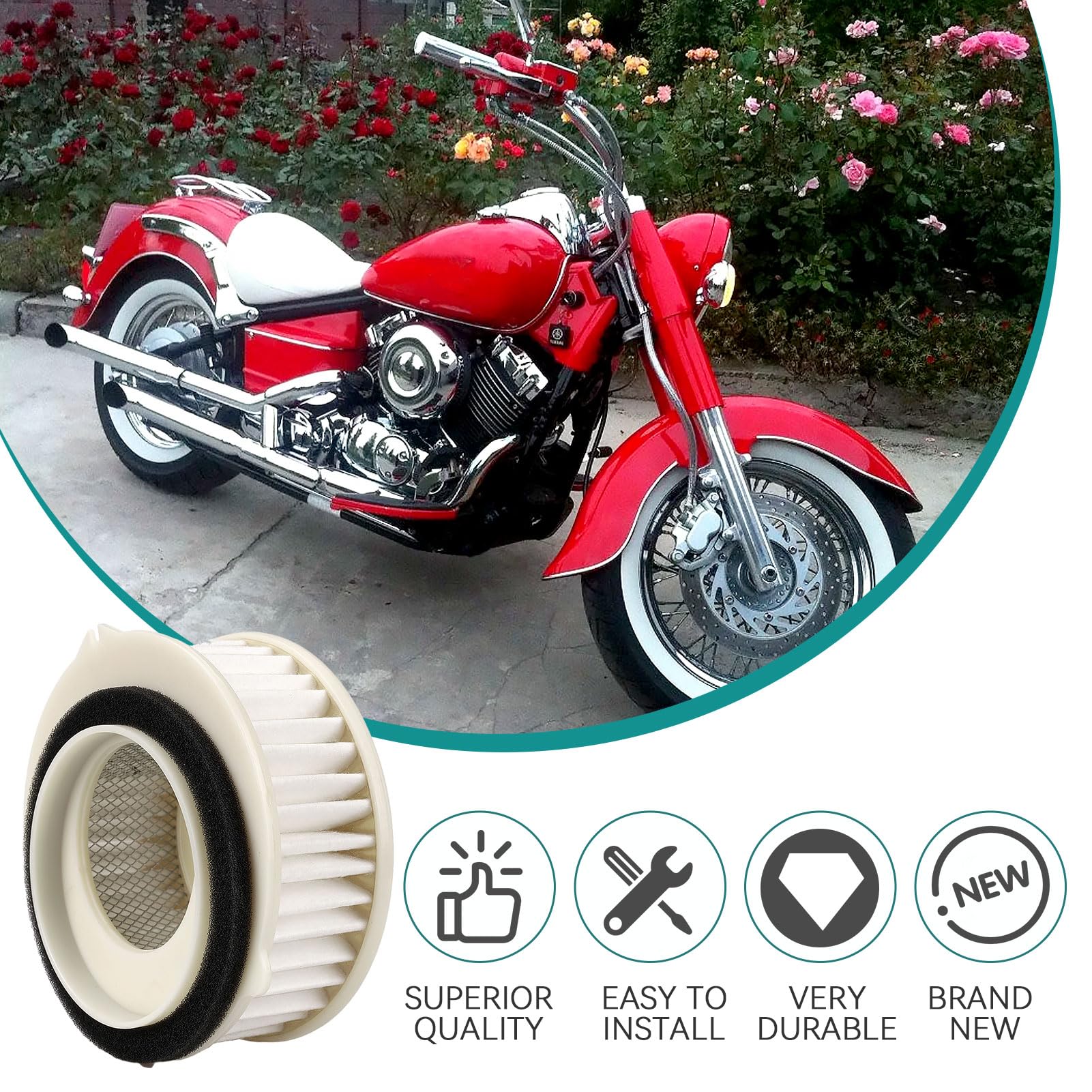 SOLLON 4TR-14451-00 Air Filter Replacement for Yamaha V-Star 650 XVS650 Custom Drag Star 650 XVS650A Classic XVS650AT Silverado Vstar Custom XVS650 A DragStar Classic