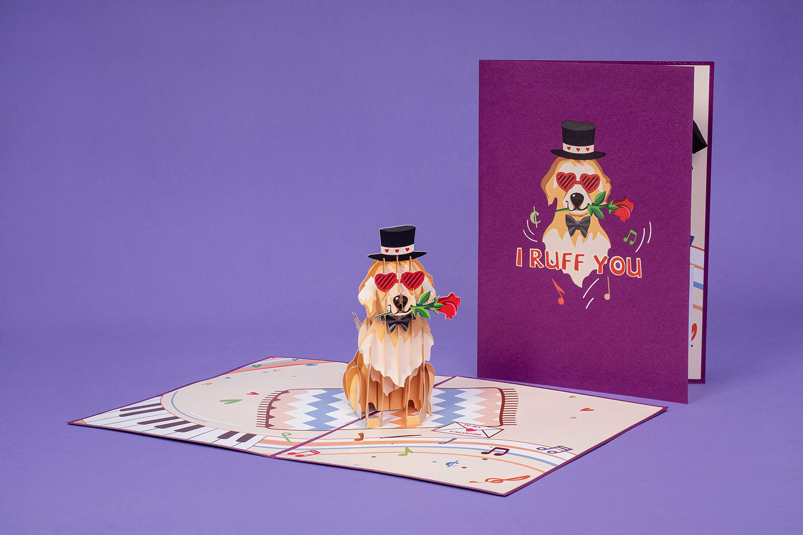 Pop of Art - I Ruff You Pop Up Card, Handmade 3D Popup Greeting Cards For Valentines Day, Mothers Day, Wedding, Anniversary, Love, Romance, Thank You, Thinking of You or All Occasion | 5" x 7"