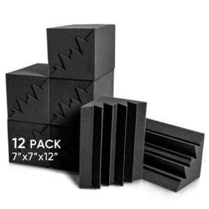 sonic acoustics 12 pack acoustic foam panels 7" x 7" x 12" sound absorbing panel, bass trap studio foam, corner block finish, sound panels soundproof sound insulation absorbing