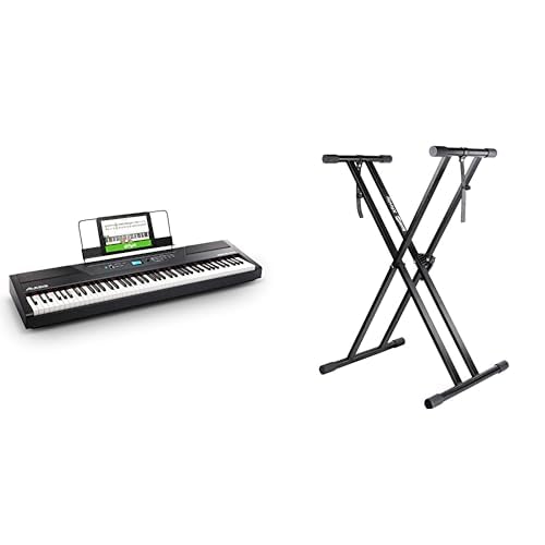 Alesis Recital Pro | Digital Piano/Keyboard & RockJam Xfinity Heavy-Duty, Double-X, Pre-Assembled, Infinitely Adjustable Piano Keyboard Stand with Locking Straps