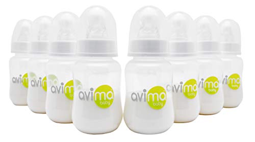 Avima 4 oz Anti Colic Baby Bottle Set - Slow Flow Nipples Included, Standard Neck, BPA Free - Newborn 0-3 Months, Stage 1 Feeding for Gas, Spit Up & Colic (Set of 8)