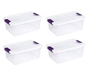 sterilite 15-quart clearview latch box storage tote container storage 4pk, purple