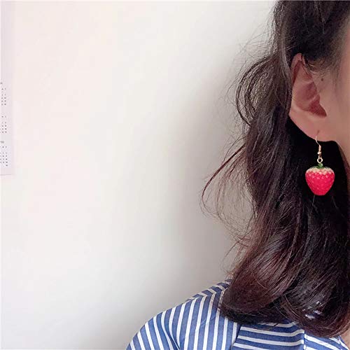 Red Strawberry Earring for Women Teen Girls Cute 3D Acrylic Fruit Resin Simulation Strawberry Drop Dangle Earrings