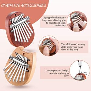 eBoot 10 Pieces 8 Keys Mini Piano Set Include Finger Thumb Piano with Lanyard Chain, Finger Protector and Cleaning Cloth Christmas Gift for Kids Adults Beginners(Oval, Cat Shaped, Wood)