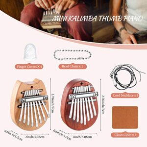 eBoot 10 Pieces 8 Keys Mini Piano Set Include Finger Thumb Piano with Lanyard Chain, Finger Protector and Cleaning Cloth Christmas Gift for Kids Adults Beginners(Oval, Cat Shaped, Wood)