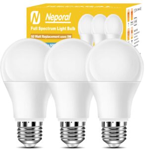 full spectrum light bulb, 6000k natural sunlight bulbs, 9w 60w equivalent led light bulb, natural light bulbs a19, e26/e27 led light bulbs for home, 3 pack