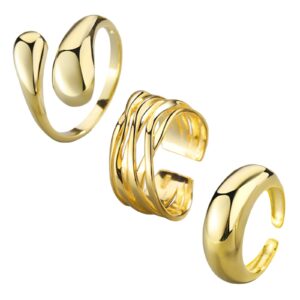 ybmycm 3pcs dome rings set chunky gold ring for women men 14k gold plated thick adjustable statement ring gold/silver