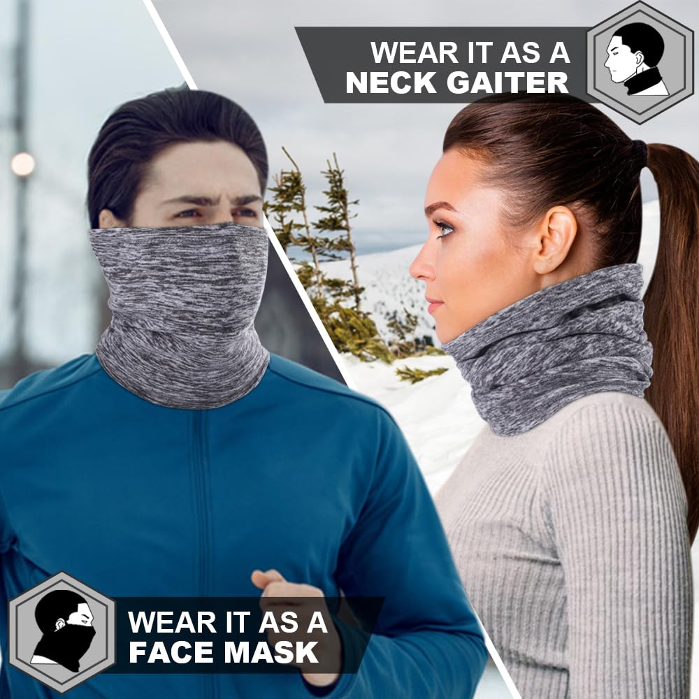 WTACTFUL Windproof Fleece Neck Warmer Thermal Snoods Scarf Ski Face Mask Thick Cover Bandana for Cold Weather Keep Warm Winter Outdoor Snowboard Skiing Cycling Hunting Men Women Gray & Black