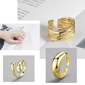 YBMYCM 3Pcs Dome Rings Set Chunky Gold Ring for Women Men 14k Gold Plated Thick Adjustable Statement Ring Gold/Silver