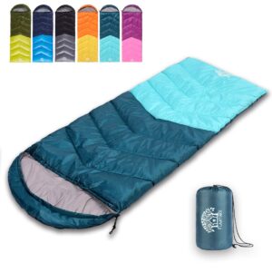 flantree sleeping bag 4 seasons adults & kids for camping hiking trips warm cool weather,lightweight and waterproof with compression bag,indoors outdoors activities