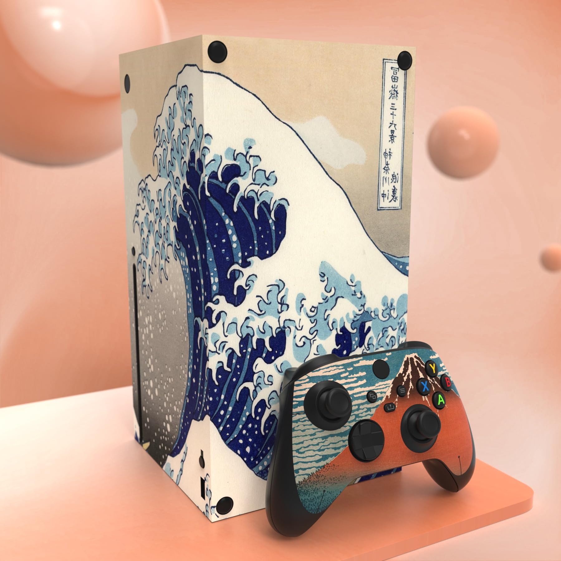 PlayVital The Great Wave Custom Vinyl Skins for Xbox Core Wireless Controller, Wrap Decal Cover Stickers for Xbox Series X Console Controller